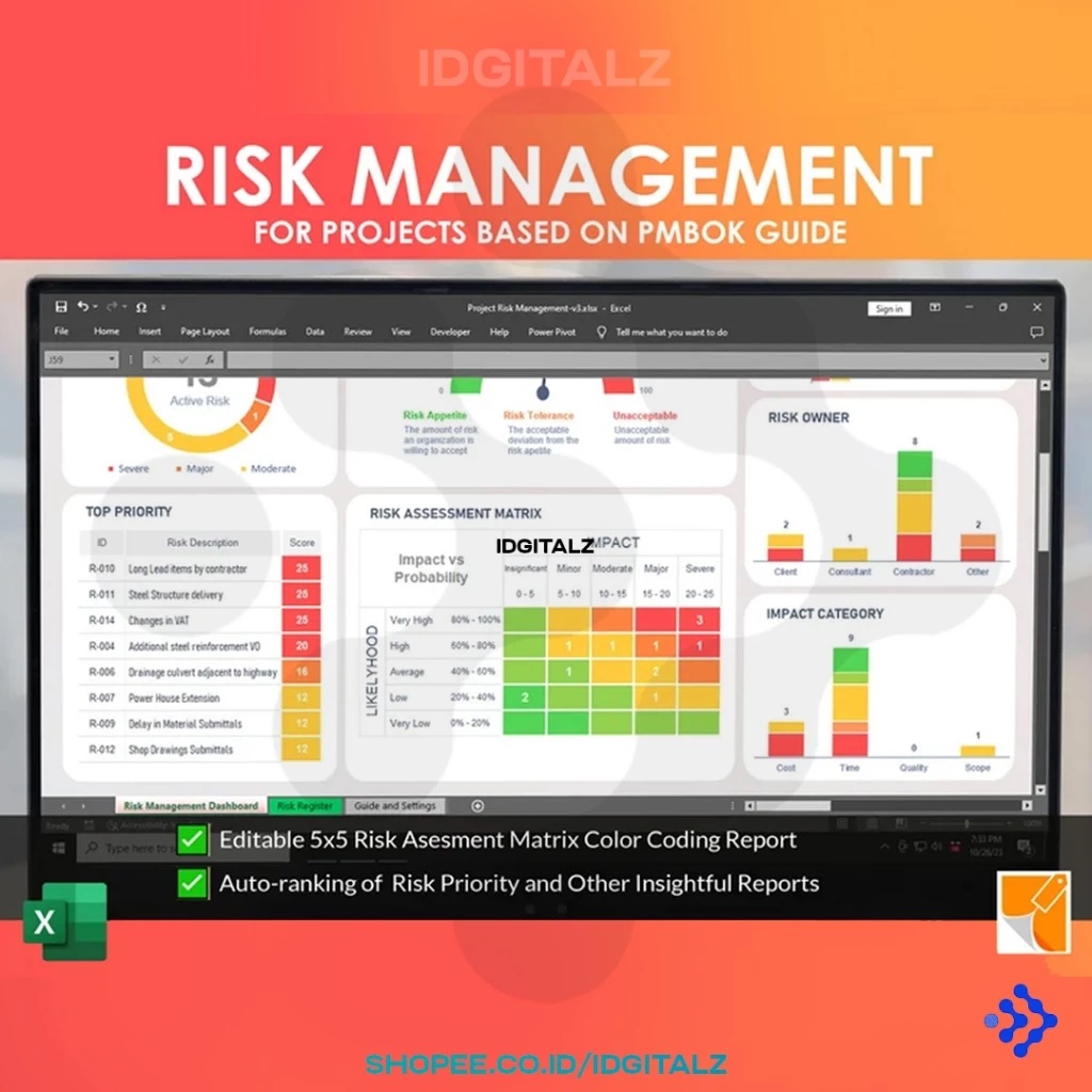 Project Risk Management Pro Excel Template – DIGITALCREATIVEZ